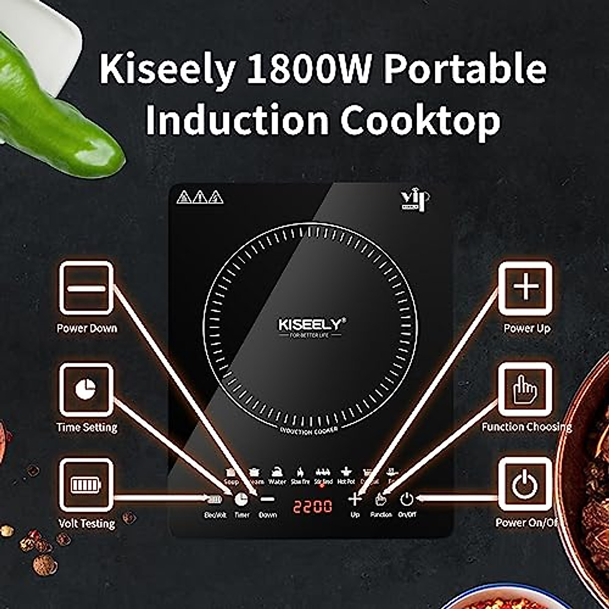 Portable Induction Cooktop, Countertop Burner with Multi-Function, 2200w Electric Stove with Easy Clean Glass, 8 Modes Sensor Touch Cooker