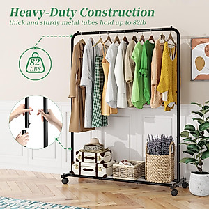 Simple Trending Standard Clothes Clothing Garment Rack with Storage Shelves, Rolling Clothes Organizer on Wheels for Hanging Clothes, Black