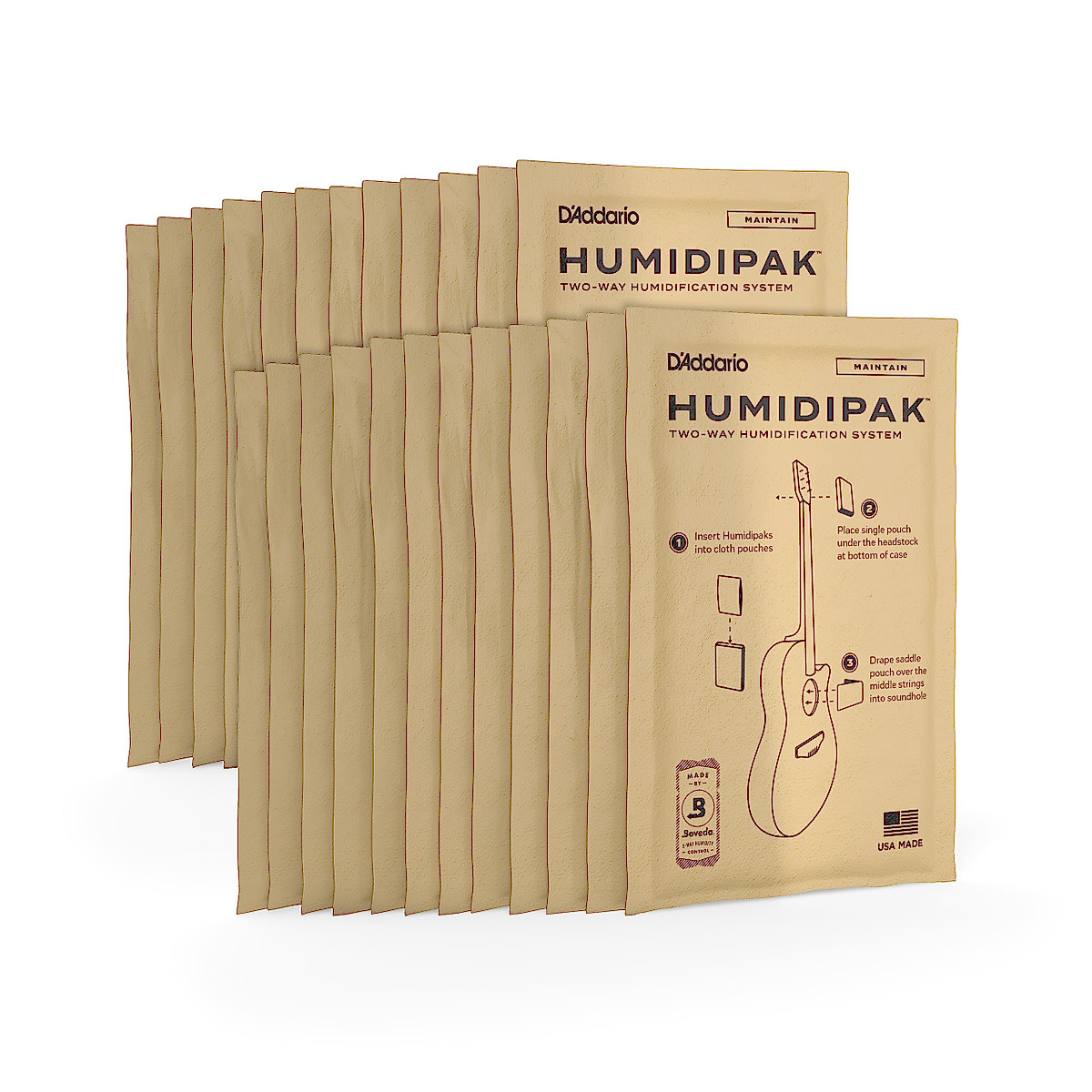 D'Addario Accessories Guitar Humidifier Packs-Guitar Humidifiers Acoustic - Two-Way Humidification System Conditioning Packets-24 Maintain Replacement Packets