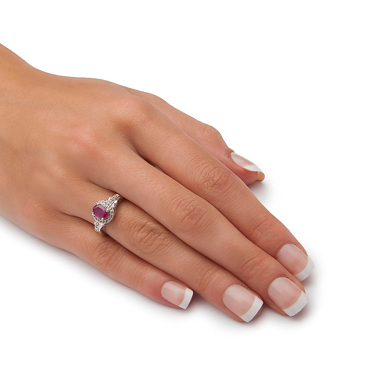 PalmBeach Jewelry Yellow Gold-Plated or Sterling Silver Genuine Red Ruby and White Topaz Halo Ring (1 1/8 cttw TDW) Size 9