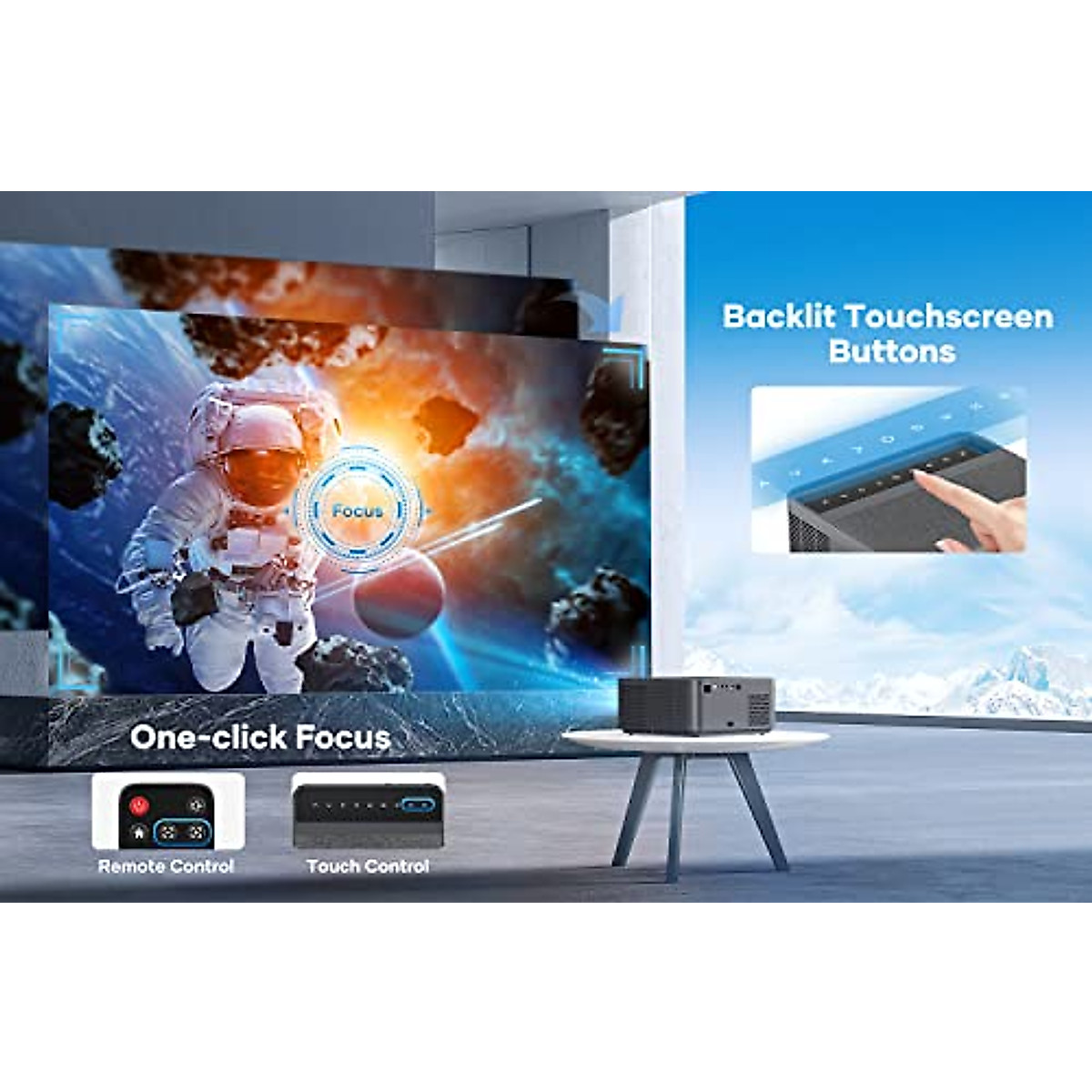 [Electric Focus] Projector with WiFi and Bluetooth, Portable Projector 4K Support, 500 ANSI 20000L, Touch Screen, Auto Vertical Keystone & 4P/6D, VACASSO Outdoor Movie Projector for Phone/PC/TV Stick