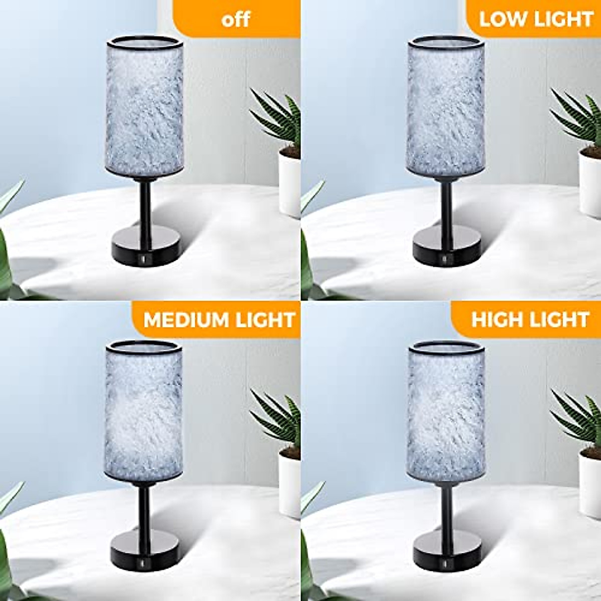 JASMINER Grey Bedside Lamp Table Hard Resin Touch Control Lamp with USB C&A Charging Ports Marble Texture Small Nightstand for Livingroom Bedroom Read Office Work