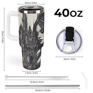Gothic Rose Horror Dark 40oz Water Bottle Double Wall Insulated Tumbler with Handle Leakproof Travel Mug White-style