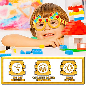 Fiada 12 Pcs Building Bricks Party Favors Paper Glasses Building Block Glasses Frames Photo Booth Props for Kids Toddlers Theme Party Supplies Favors
