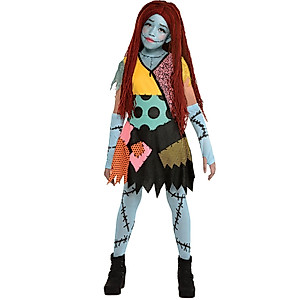 Party City Sally Costume for Girls, The Nightmare Before Christmas - Costume Includes Patchwork Dress, Red Wig, Arm Warmers & Tights - Costumes for Halloween, Birthday Parties & Themed Event