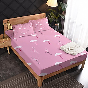 zcsm Pink Flamingo Sheets Full Size Sheet Sets - Tropical Animal Bed Sheets, Soft Microfiber & Deep Pocket & Wrinkle Free Bedding Sheets & Pillowcases, 1 Fitted Sheet, 1 Flat Sheet, 2 Pillow Cases