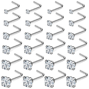 Kridzisw 20G Nose Rings Stud Piercing Jewelry for Women 20Gauge Stainless Surgical Steel Silver Stud Nose Ring L Shaped Bend Curved Nose Nostril Ring Stud Piercing Jewelry Men 1.5mm 2mm 2.5mm 3mm 4mm