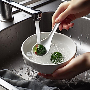 Soup Spoons, Asian Soup Spoons, Chinese Soup Spoons, Ceramic Spoons White Japanese Spoon Large for Dumpling Wonton Ramen Pho Miso, Deep Oval Hook Design, Set of 6