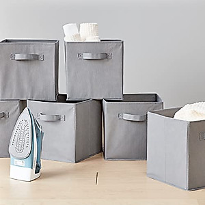 Amazon Basics Collapsible Fabric Storage Cubes Organizer with Handles, 10.5"x10.5"x11", Grey - Pack of 6