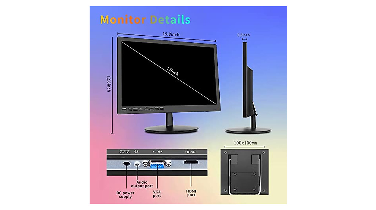 Feihe 17 Inch Computer Monitor, FHD 1920x1200 LED Monitor with HDMI VGA ...