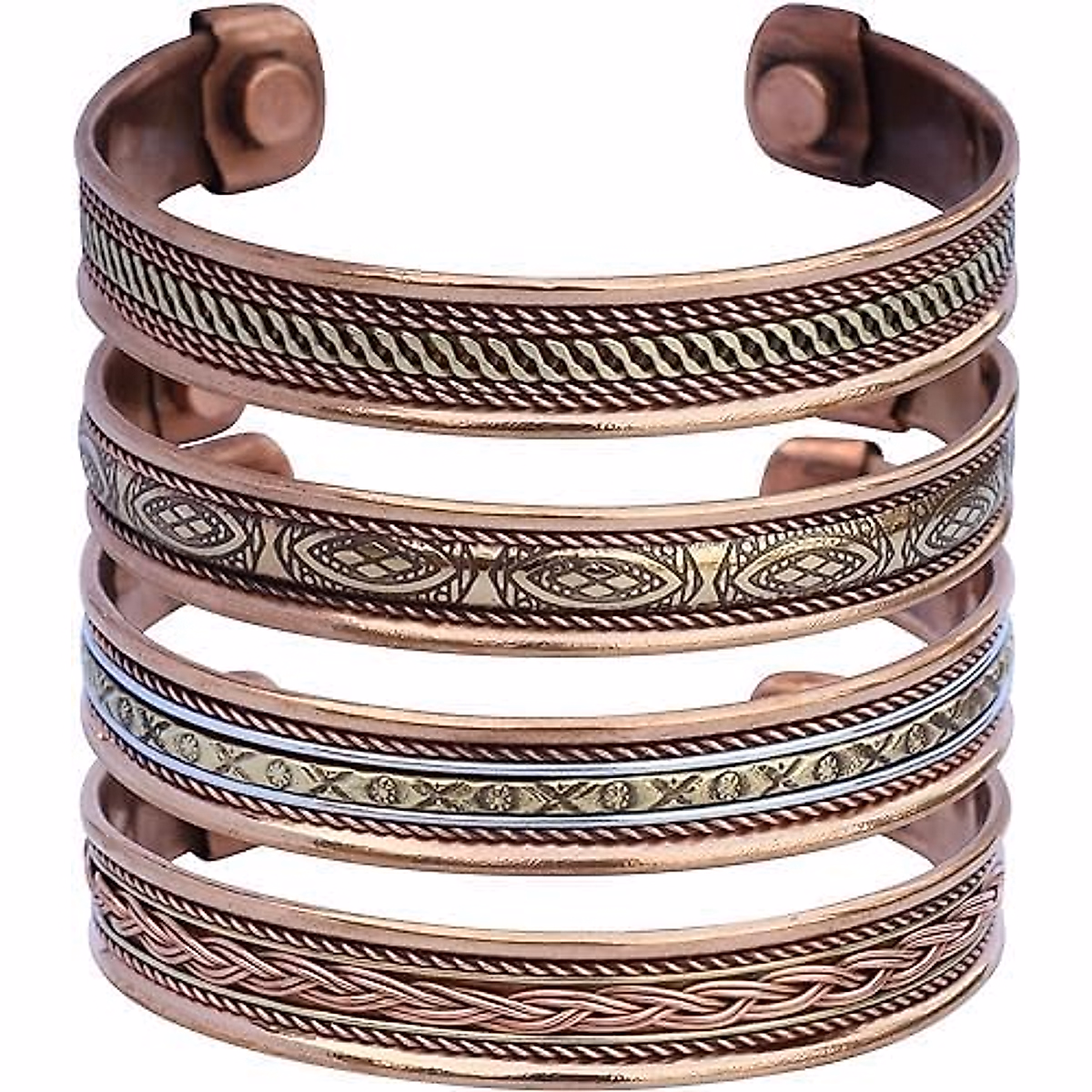 Art Of Creation Set of 4 Pure Copper Bracelets Tibetan Handmade Cuff And Kada For Men And Women | Adjustable Bangle | for Unisex India