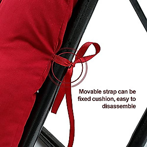 Patio Lounge Chair Cushion, Indoor/Outdoor Sun Lounger Pad Thick Replacement with Headrest Non-Slip Elastic Belt and Ties Garden High Back Relaxer Chair Cushions( No Chairs) (Wine Red, 1Pcs)