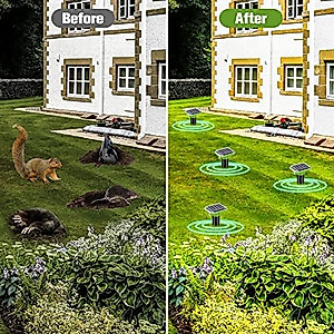 4Pcs Mole Repellent,Solar Ultrasonic Pest Repeller Stakes,Outdoor Animal Gopher Deterrent Spikes for Groundhog, Moles,Vole,Snakes, Waterproof Rodent Chaser Stakes Snake Repeller for Lawn Garden Yard