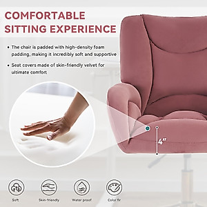 FOXHUNTER Home Office Desk Chair, 360 Swivel Velvet Desk Chair with Gold Base Upholstered Adjustable Swivel Task Chair, Modern Swivel Rolling Chair for Living Room Bedroom (Velvet, Pink)