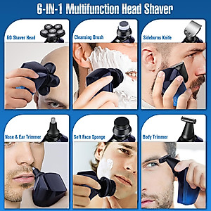 CoSuiovei Head Shaver for Bald Men,6 in 1 Electric Shavers for Bald Head Cordless, Waterproof Wet Dry Mens 6 Heads Electric Razor for Shaving, Man Rechargeable Facial Shaver Rotary Face Hair Razor