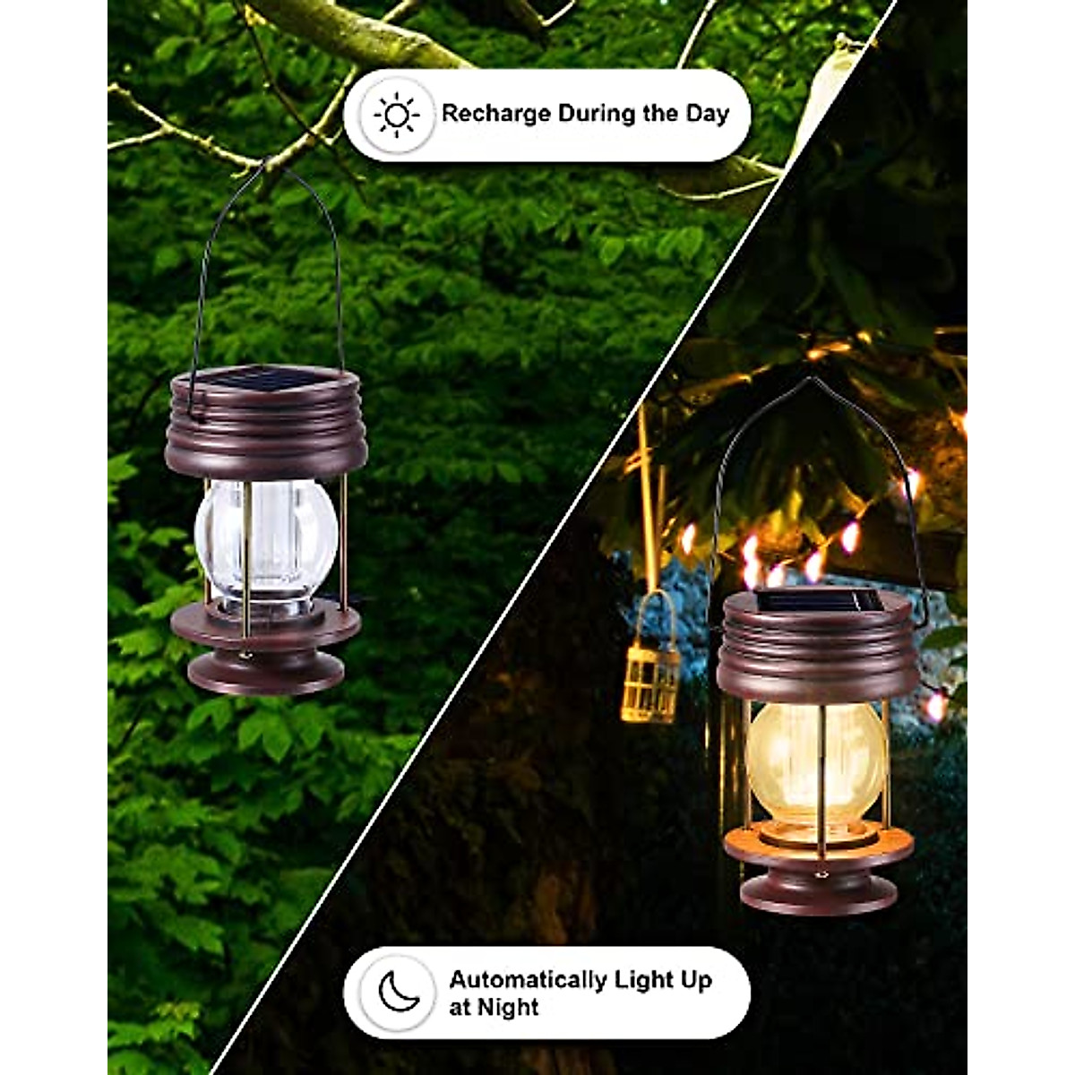 Leelosp 4 Pack Hanging Solar Lanterns Waterproof Lights Powered Led Decorative Landscape Light Table Lamp with Design for Patio, Garden, Yard, and Pathway Decor, Warm