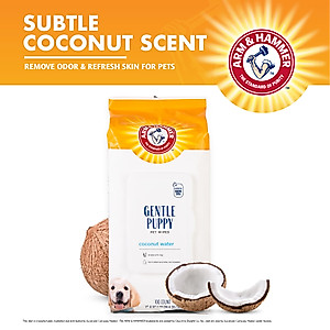 Arm & Hammer for Pets Gentle Puppy Bath Wipes, Coconut Water | All Purpose Puppy Cleaning Wipes Remove Odor & Refresh Skin for Pets | Gentle Tearless, 100 Count Pack of Pet Wipes