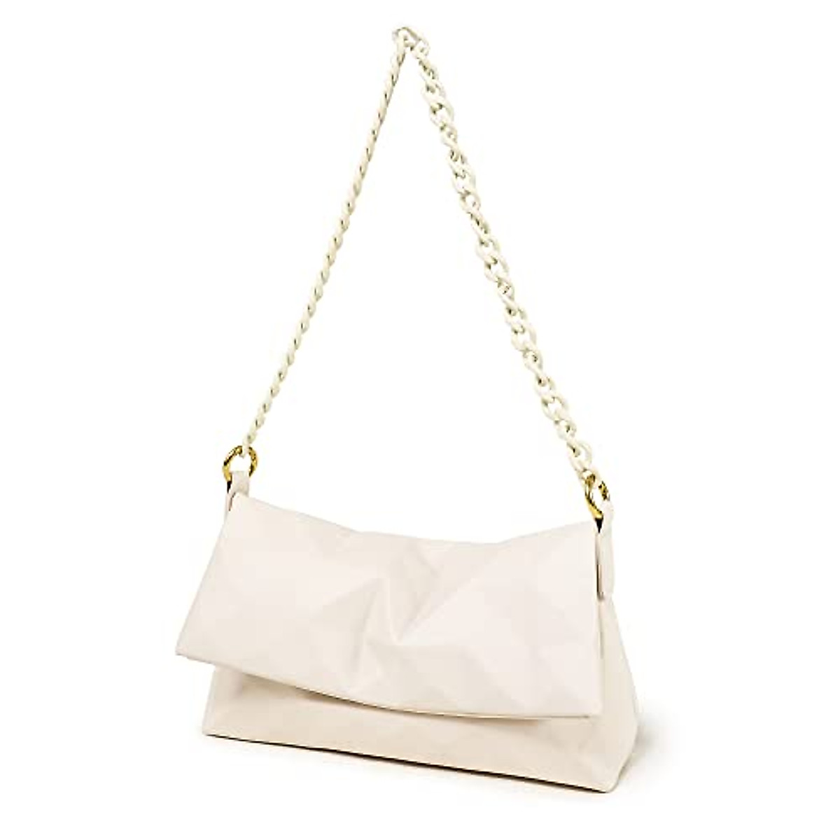 Small Chain Shoulder Bags Clutches Rhombus Evening Bags Crossbody Bags Hobo PU Vegan Leather Trendy Purse for Women(white-2)
