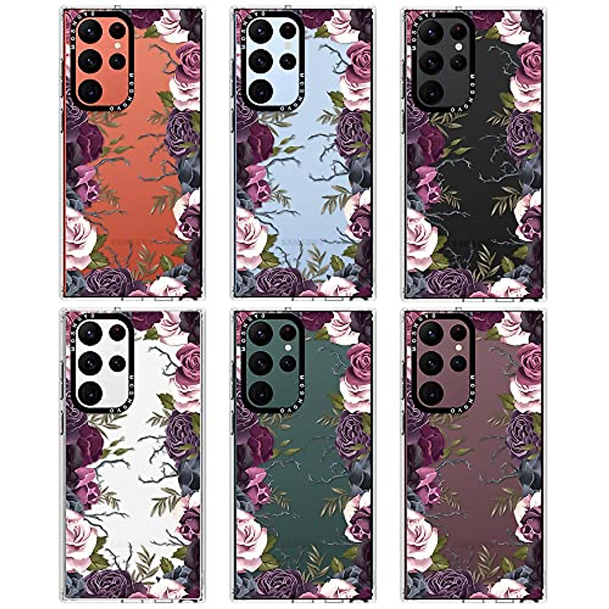 MOSNOVO for Galaxy S22 Ultra Case,Samsung S22 Ultra 5G Case, Black Purple Flower Garden Floral Clear Design Shock Absorption Bumper Soft TPU Women Girl Cover Case for Samsung Galaxy S22 Ultra