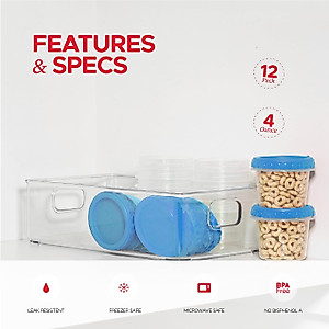 4 Oz. Small Containers with Lids [12 Pack] Small Snack Containers with Twist Top Lids | Condiment Containers for Puree, Snacks, and More | Reusable Small Plastic Food Storage Containers, BPA Free