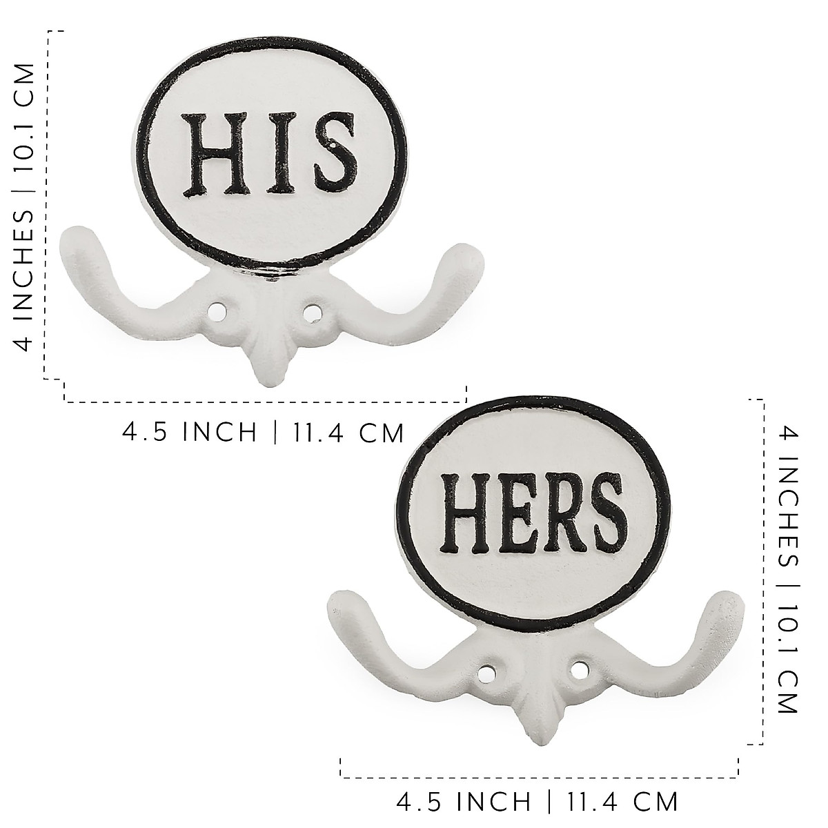 AuldHome Design His and Hers Towel Hooks (Set of 2); Cast Iron Rustic Farmhouse Decor Door Wall Hangers