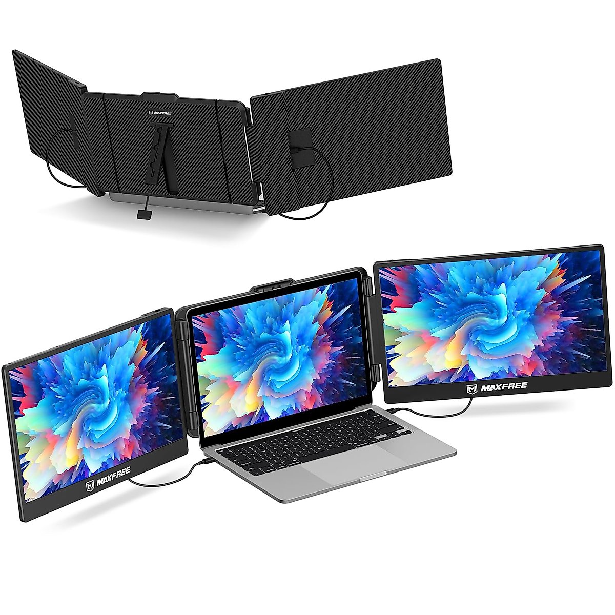 Maxfree S2 Laptop Screen Extender, 14'' Laptop Monitor Extender Plug & Play, 1080P FHD Triple Portable Dual Monitor for 13-17'' Laptops, Compatible with Windows/Mac/Surface/Android/Switch