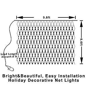 Christmas Net Lights, 9.8X6.6ft 200 LED Outdoor Net Mesh Lights 8 Modes Christmas Lights for Christmas Decor Bushes Fence Outdoor Garden Party Yard, Warm White