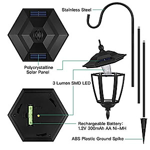 Brightown Solar Pathway Lights Outdoor Waterproof 2 Pack 38.5 Inch Shepherd Hook with Hanging Lantern Bright Driveway Markers Black Lamp Post for Garden Path Front Outside Patio Yard 3000K Warm White