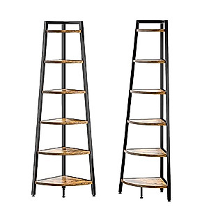 Lulive 6 Tier Corner Shelf, 68.9" Industrial Tall Corner Ladder Shelf Stand, Corner Bookshelf Bookcase for Living Room, Home Office, Balcony, Small Space