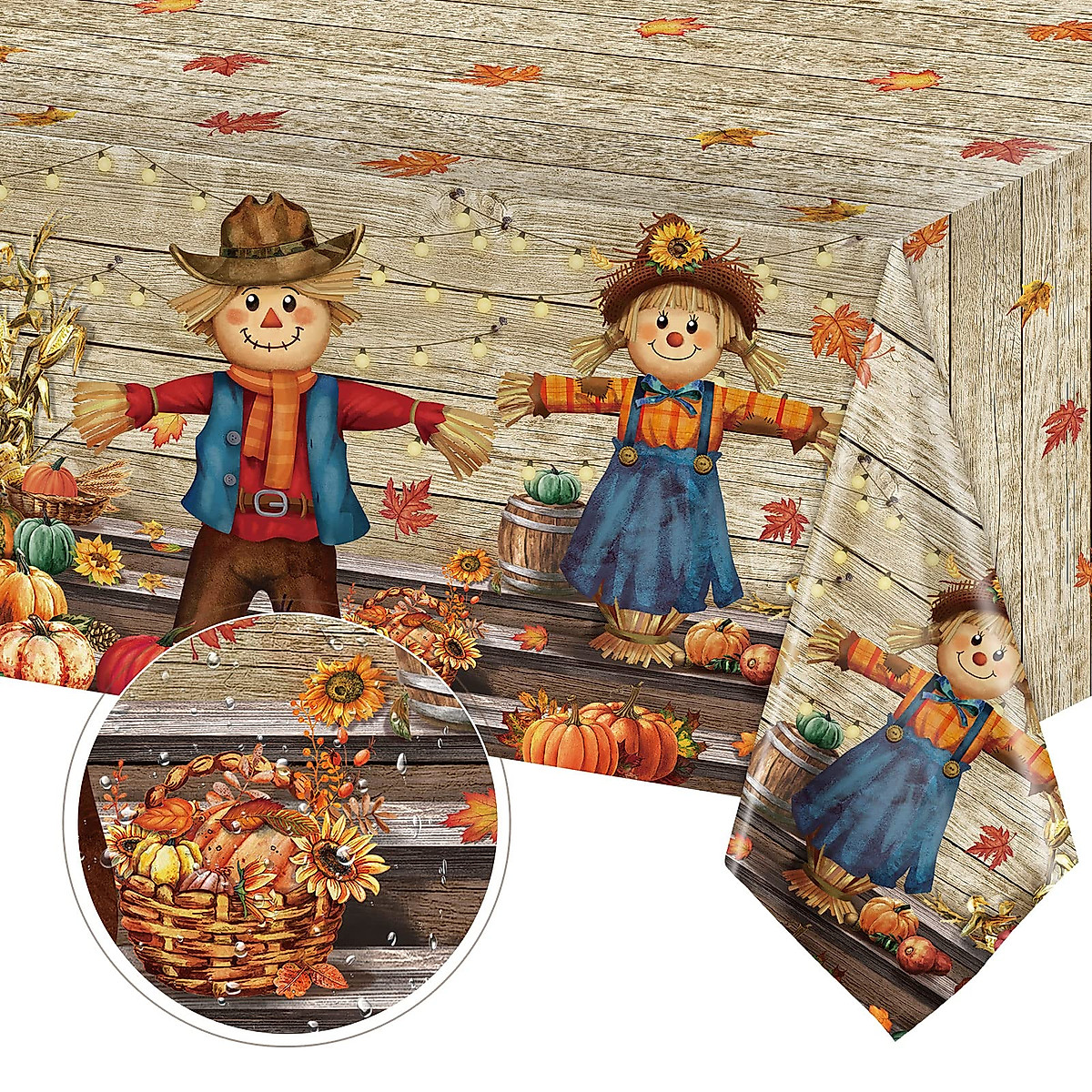 Fall Thanksgiving Tablecloth Plastic Fall Party Table Cover Autumn Harvest Pumpkin Leaves Tablecloth Decoration for Fall Thanks Harvest Party Table Decor Supplies, 54 x 108 Inches (3 Pack)