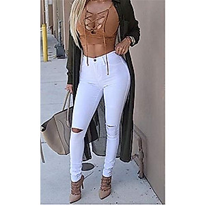 Andongnywell Women's Casual High Waist Ripped Skinny Jeans Slim Distressed Denim Pants with Pockets Trousers (White 1,XX-Large)