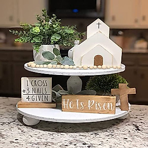 Easter 4Pcs Jesus Tomb-Easter Tray Bundle Kit Tiered Tray Decor, Rustic Tiered Tray, Wooden Easter Jesus Sign Tiered Tray Decorations