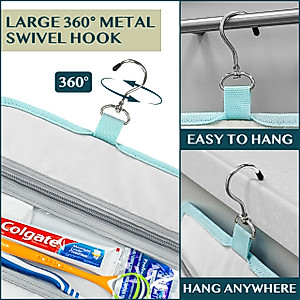 PAVILIA Travel Hanging Toiletry Bag for Women Men, Extra Large Capacity Makeup Bag Kit, Waterproof Cosmetic Storage Organizer Case for Bathroom Shower, Teal Chevron