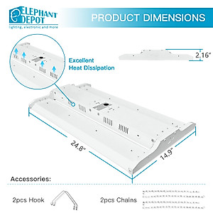 4 PK 2 ft LED Twin Panel Linear High Bay Fixture,20925LM 155W 5000K,LED Linear High Bay Light,120-277V, 0-10V Dimmable High Bay Shop Light for Exhibition Hall, Supermarkets, 5 Years After-Sales