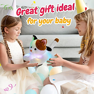 Glow Guards Light up Calico Cat Stuffed Animal LED Soft Kitty Plush Toy Pillow with Night Lights Lullaby Birthday Children's Day Gifts for Toddler Kids, 15''