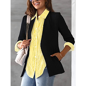 AISEW Womens Button Down Shirts Striped Classic Long Sleeve Collared Office Work Blouses Tops with Pocket (Yellow, 7002L)