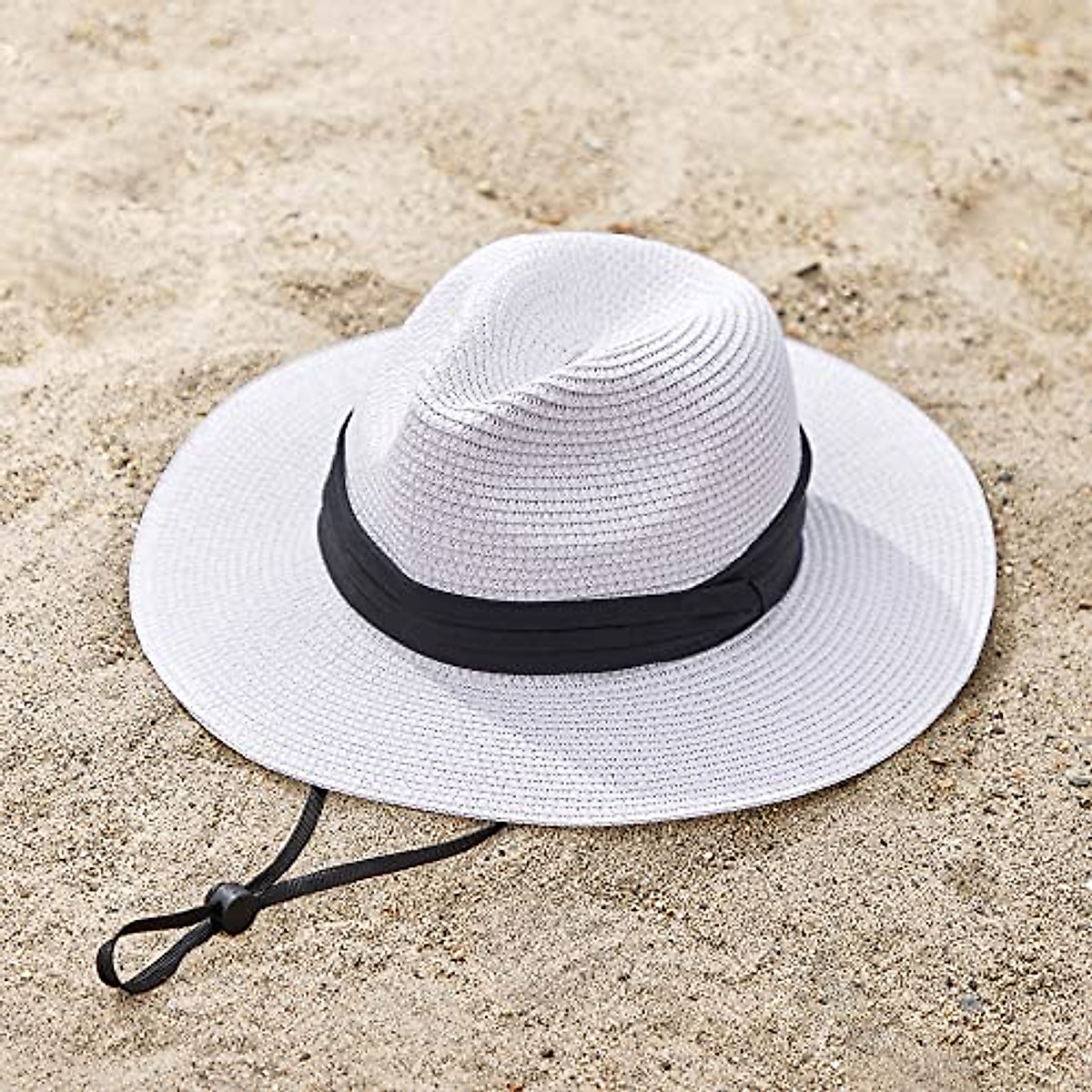 Happy Hippo Women's Wide Brim Straw Panama Hat Fedora Roll Up Beach Hat, Sun Hat UPF50+, Adjustable (White)