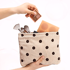 Corduroy Cosmetic Bag For Women Polka Dot Makeup Bag Travel Toiletry Bag For Women Aesthetic Stuff Girls Case Bags Alipearl (Light Pink)