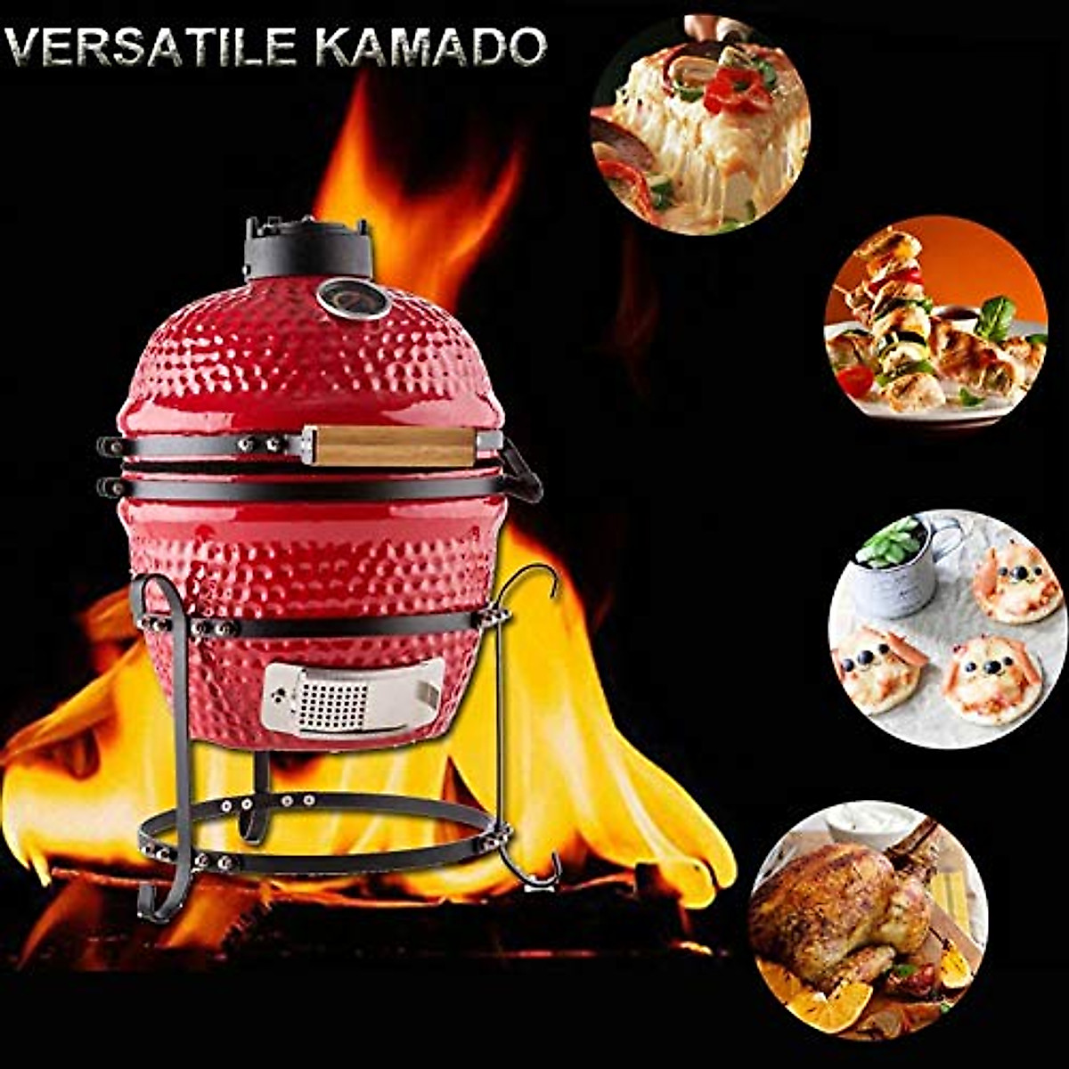 RJMOLU BBQ Grill, Ceramic Smoker Barbecue Grill, Portable Barbecue Grill for 3-5 Persons, Charcoal BBQ for Table Camping Outdoor Garden Grill BBQ Utensil