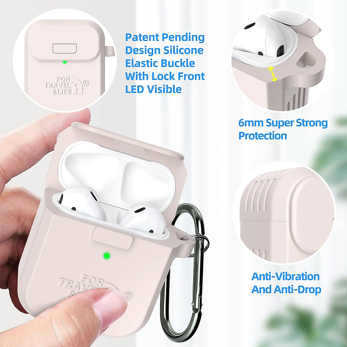 Doboli AirPods Case 2nd & 1st Generation, Khaki, Protective Silicone Cover, Secure Lock, Easy Access