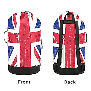 British Flag Laundry Bag Large Heavy Duty Laundry Backpack with Shoulder Straps Waterproof Laundry bag for Traveling Camp Dirty Clothes Organizer for College Students