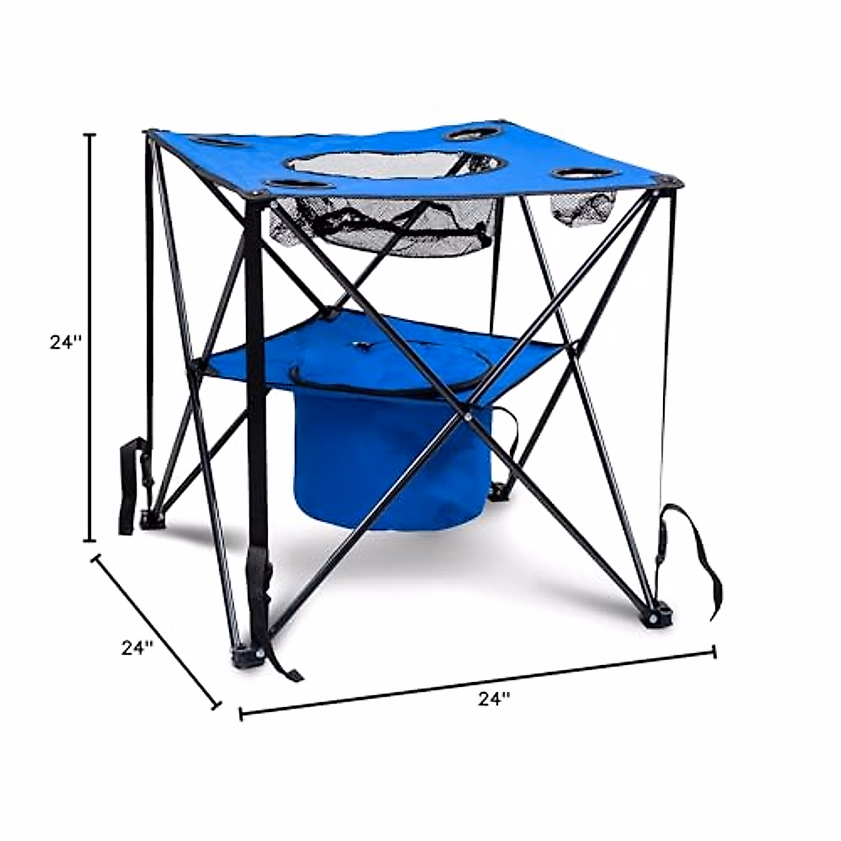 Eternal Living Collapsible Folding Camping Table with Insulated Cooler, Cup Holder, Mesh Food Basket & Travel Bag, Blue