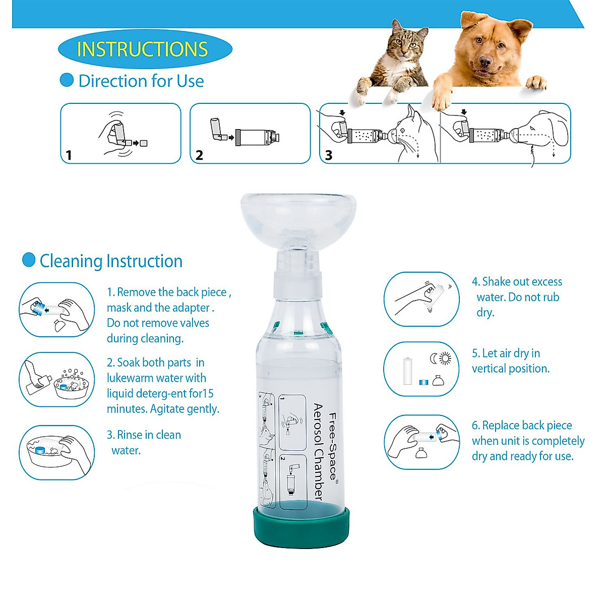 Free-Space Dog Inhaler Spacer,Specifically Designed for Dogs,with Round Shape Silicone Mask,Dog Aerosol Chamber Include 2 Mask for Best Fit(for Dog)