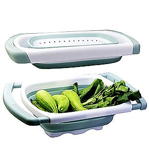 DLD Kitchen Collapsible, Collapsible Silicone,Colander Strainer Over The Sink Vegetable, Fruit Colanders Strainers With Extendable Handles, Folding Strainer for Kitchen (Gray&white)