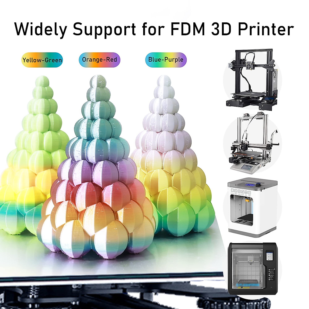 1.75mm Silk Fast Color Change Rainbow PLA, 3 Different Multi Color PLA Filament Bundle, Rainbow Orange-Red, Blue-Purple, Yellow-Green, 0.5kg 3 Spools Packed, Total 1.5kg 3D Printer Material by MIKA3D