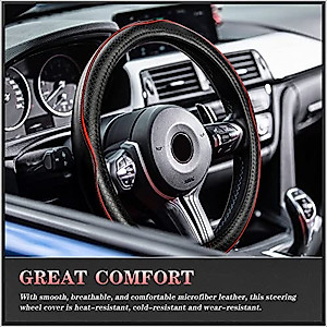 K KNODEL Universal Fit Steering Wheel Cover, Microfiber Leather Car Steering Wheel Cover, Anti-Slip Car Wheel Protector, 15 Inch (Red)