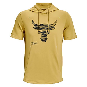 Under Armour Men's Project Rock Terry Bull Short Sleeve Hoodie Shirt, Field Yellow / Academy-760, Medium