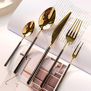 Black and Gold Silverware Set 30 Pieces 18/10 Stainless Steel Flatware Set Service for 6, Tableware Cutlery Set Mirror Polished & Dishwasher Safe (6 Set-30 Piece)