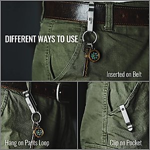 KeyUnity KM00 Titanium Belt Loop Keychain Clip Double Side Quick Release Key Holder with Detachable Key Ring (Stonewashed)