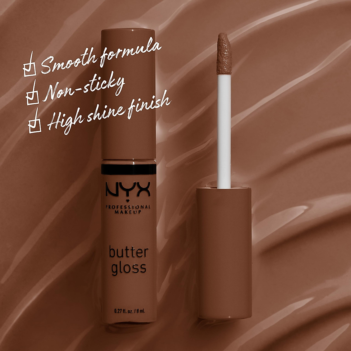 NYX PROFESSIONAL MAKEUP Butter Gloss Brown Sugar, Non-Sticky Lip Gloss - Fudge Me (Warm Brown)